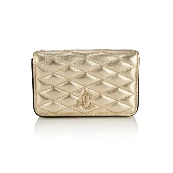 Jimmy Choo Farone Wallet/Chain Champagne Quilted Metallic