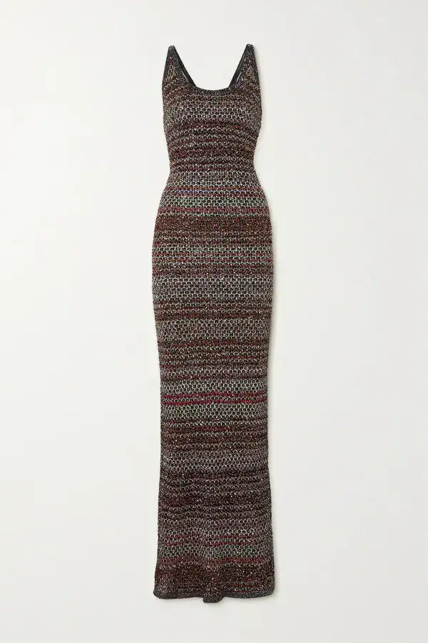 missoni sequin-embellished striped crochet-knit maxi dress Missoni Sequin-Embellished Striped Crochet-Knit Maxi Dress In Black - 70%  Off