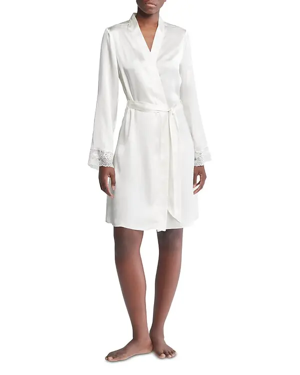Calvin Klein Silk Lace Trim Robe In Ivory 44% Off Editorialist