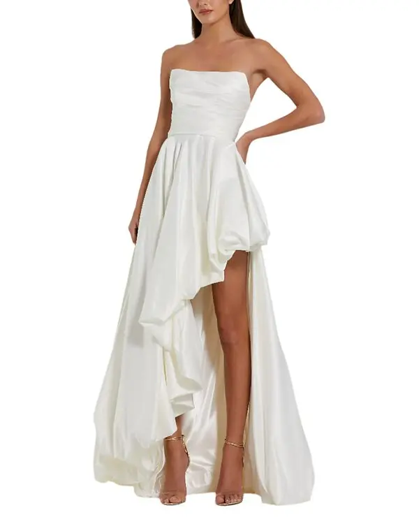 Mac Duggal Strapless Ruched Gown - White