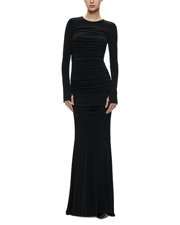 Alice + Olivia Katherina Ruched Long Sleeve Gown In Black - 70% Off |  Editorialist
