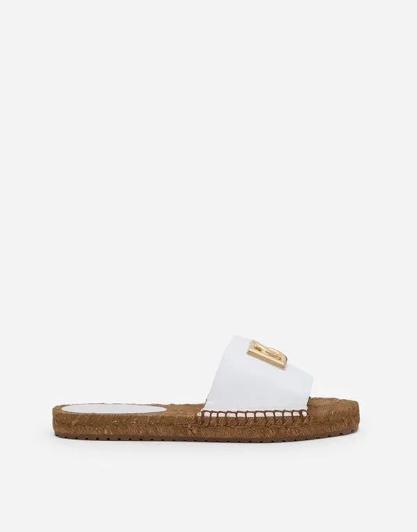 Dolce & Gabbana Nappa Leather Espadrille Sliders With Dg Logo - White