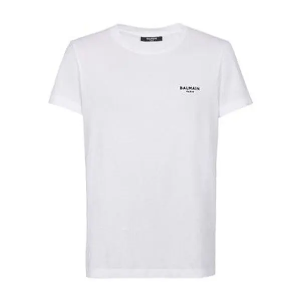 Balmain Eco-designed Cotton T-shirt With Small Flocked Paris Logo ...