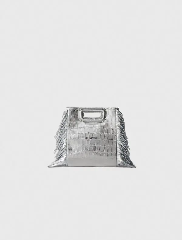 Maje Embossed Leather M Bag With Chain - Silver