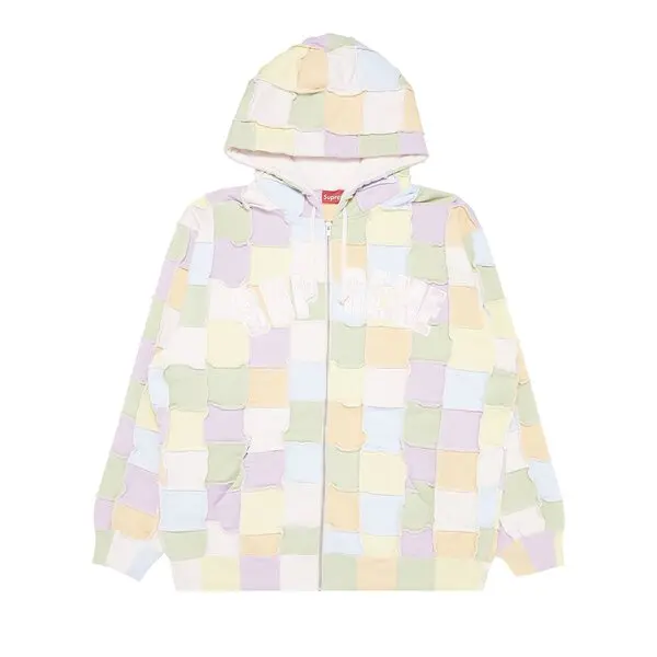 Supreme Reverse Patchwork Zip Up Hooded Sweatshirt - Multicolor