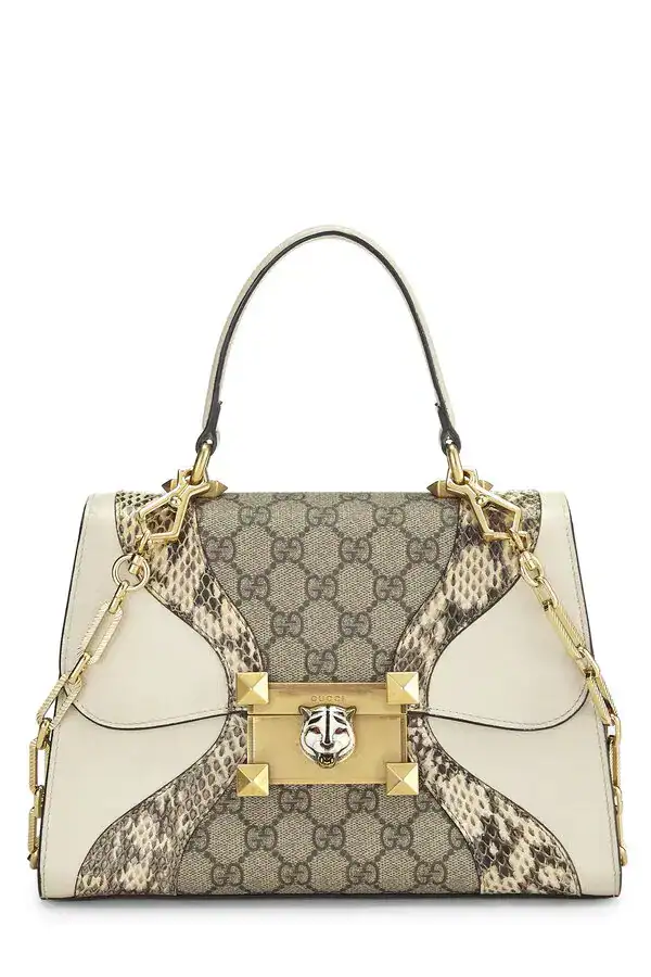 Gucci White Leather Snakeskin Osiride Top Handle Bag Multi