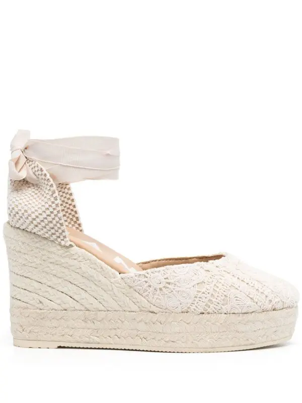 Manebí Yucatán Crochet Cotton Wedge Espadrilles - White