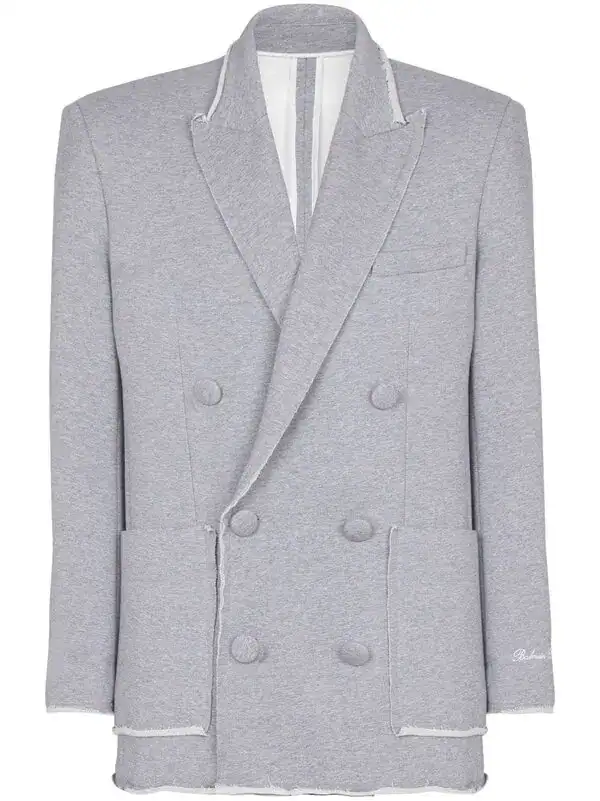 Balmain Double-Breasted Blazer In Grey 50% Off Editorialist