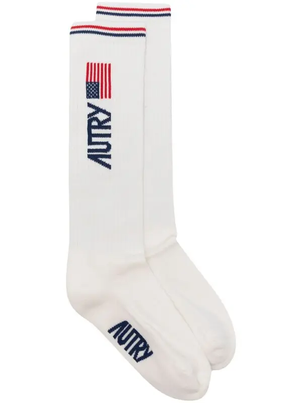 AUTRY Logo-intarsia Mid-calf Socks - White
