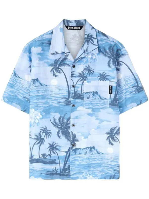 Palm Angels Sunset-print Linen-blend Shirt