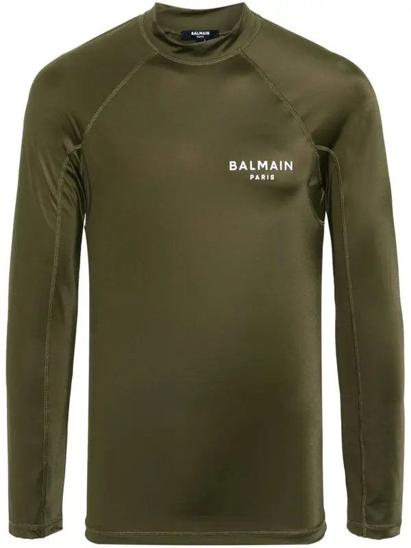 Balmain Logo-print Long-sleeve T-shirt - Green