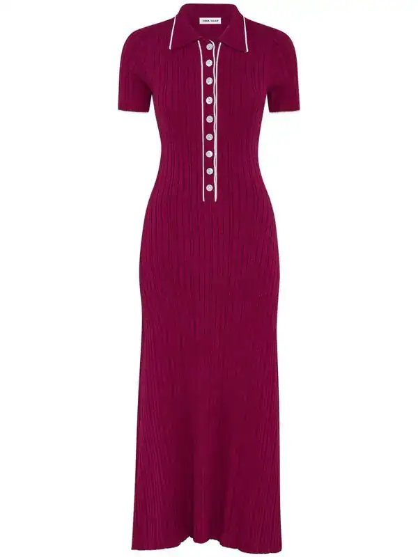 Anna Quan Penelope Ribbed Midi Shirt Dress Red Editorialist