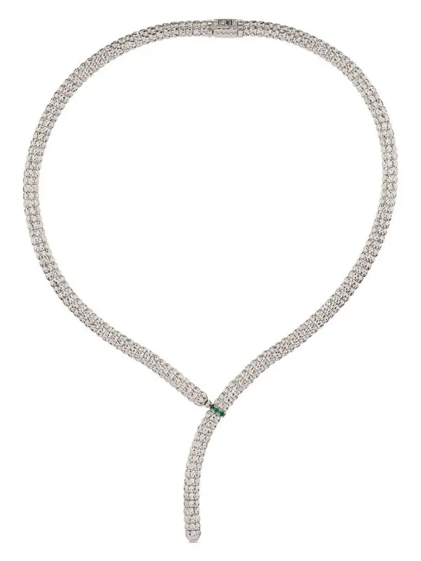 OFFICINA BERNARDI 18kt White Gold Enigma Emerald And Diamond Y Necklace - Silver