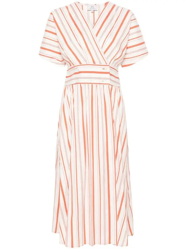 Woolrich Striped Wrap Midi Dress - White