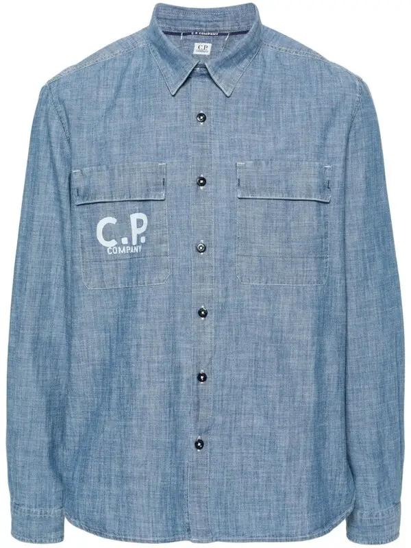 C.P. COMPANY Logo-print Chambray Shirt - Blue