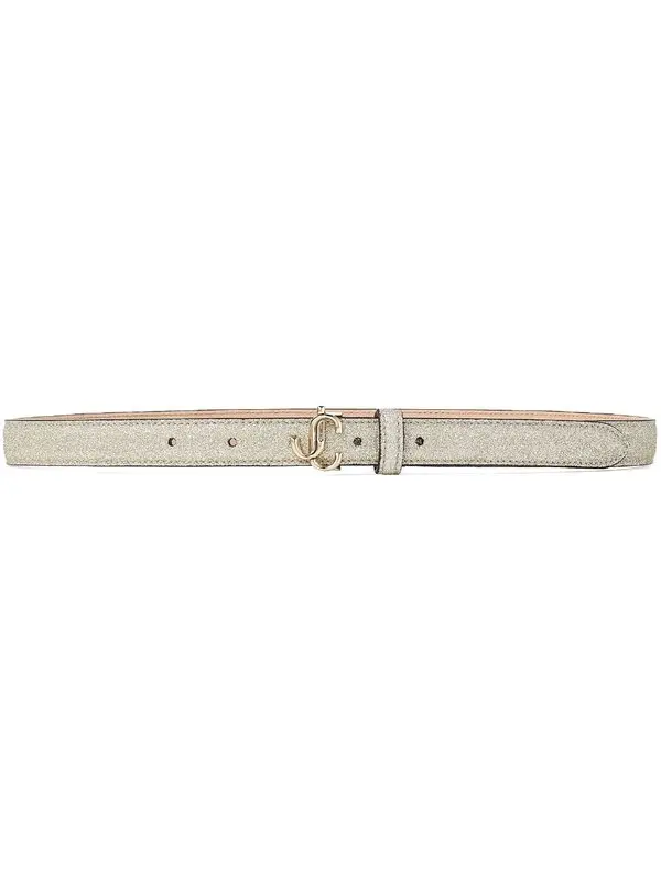 Jimmy Choo Helina Logo-Buckle Glitter Belt In Neutrals - 50  display picture 3