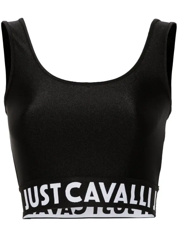 Just Cavalli Logo-waistband Cropped Top - Black