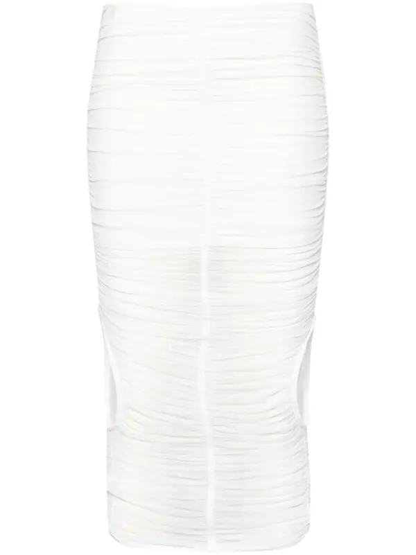MUGLER Mesh Ruched Midi Skirt