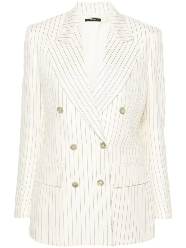TOM FORD Striped Double-breasted Twill Blazer - Neutrals