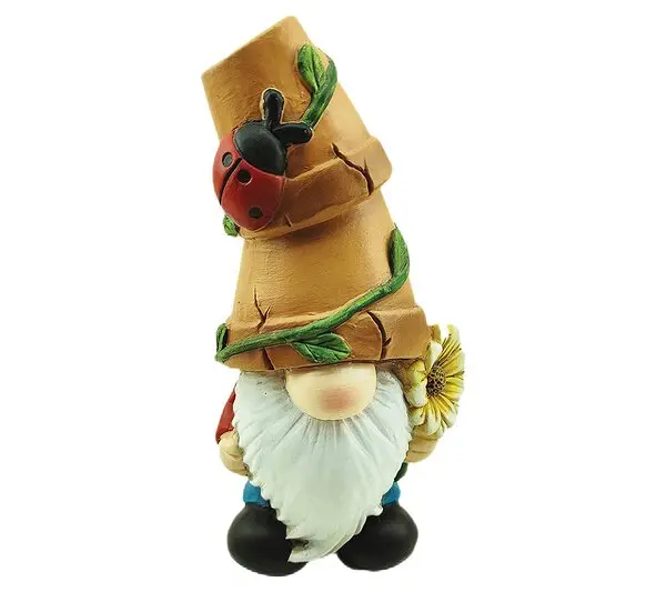 SANTA'S WORKSHOP 10.3' Resin Gnome With Flowerp Ot Hat