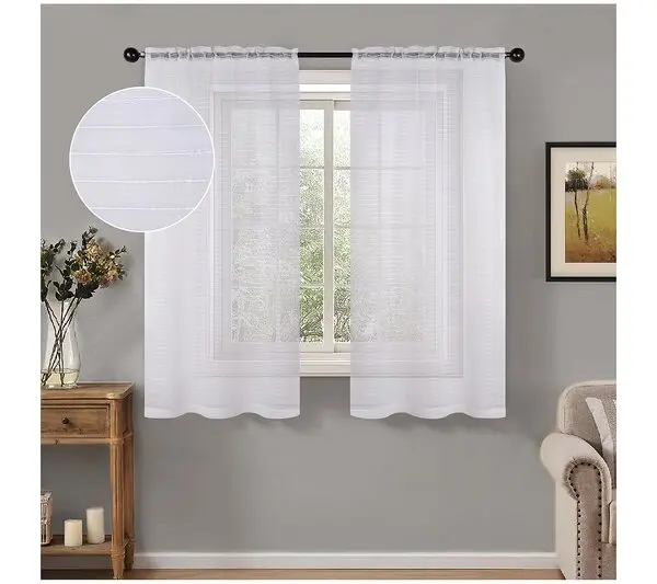 SUPERIOR Striped Sheer Window Curtain Panels, S Et Of 2, 26x84