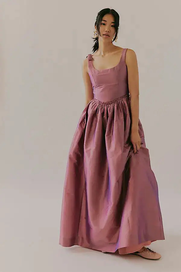 chinese dress ladies Elizabeth Tiered Ruffle Maxi Dress • Shop American Threads Women's Trendy Online Boutique Dusty Rose / L main image 0