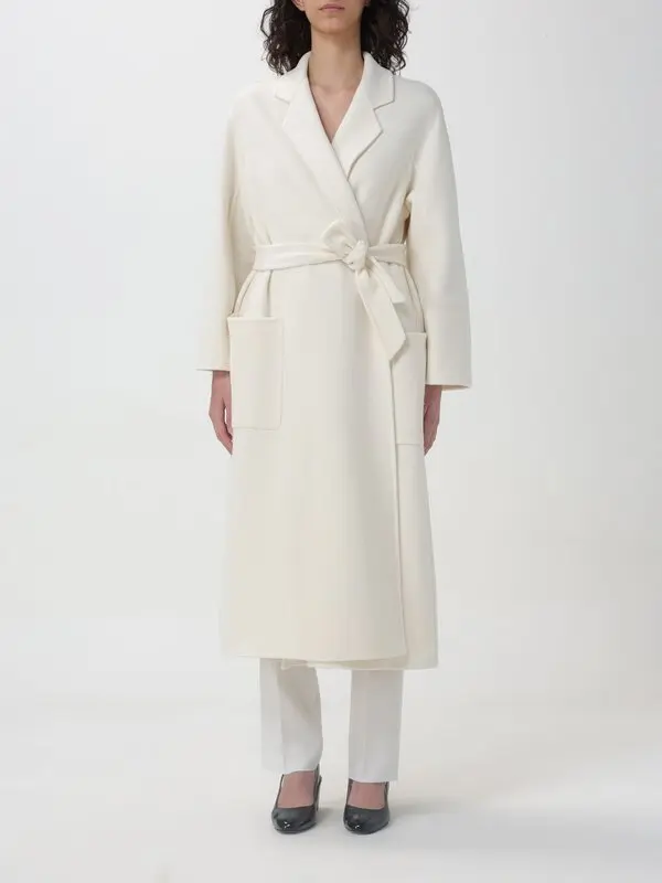 Max Mara Belted Long Coat - White