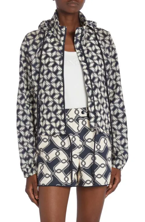 Moncler Marpessa Chain-link Print Hooded Windbreaker - Blue