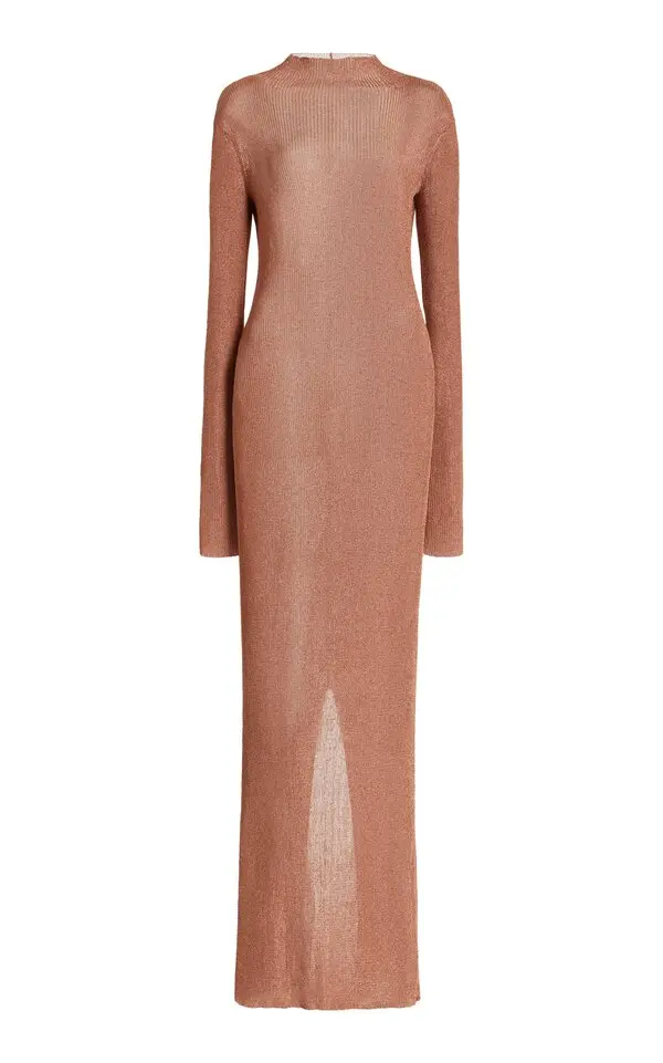 LAQUAN SMITH Ribbed-knit Lurex Gown - Metallic