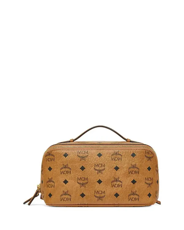 Mcm Ottomar Visetos Toiletry Bag - Cognac
