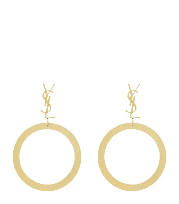 Saint Laurent Cassandre Pendant Hoop Earrings - Metallic