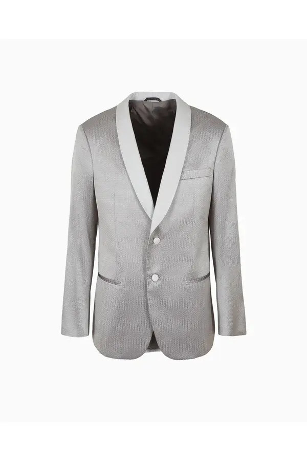Giorgio Armani Soho Line Single-breasted Tuxedo Jacket In Silk Jacquard - Silver