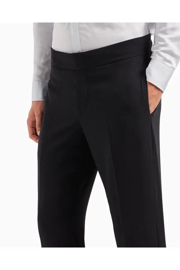 Giorgio Armani Wool Crêpe Flat-front Trousers - Navy