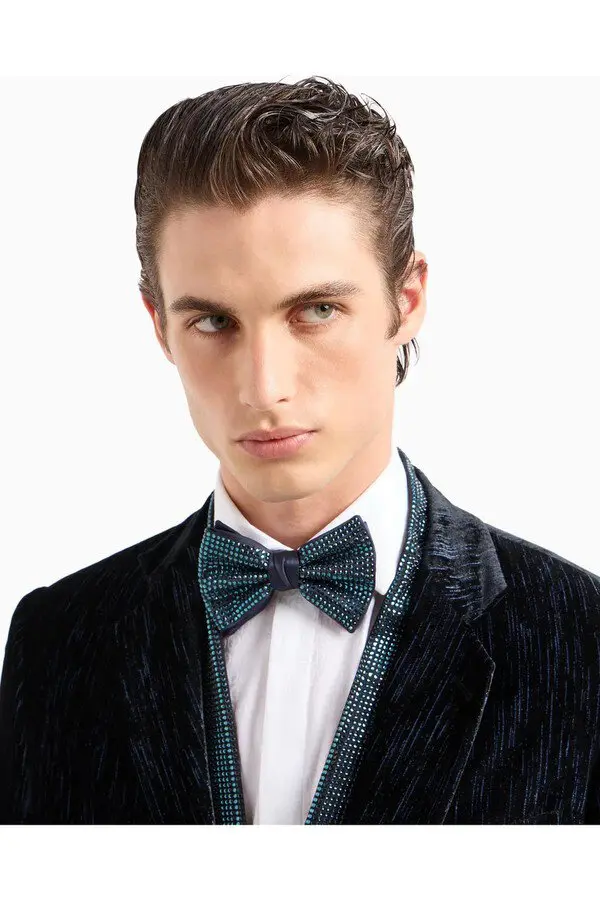 Giorgio Armani Silk-blend Bow Tie With Rhinestone Embellishments - Blue