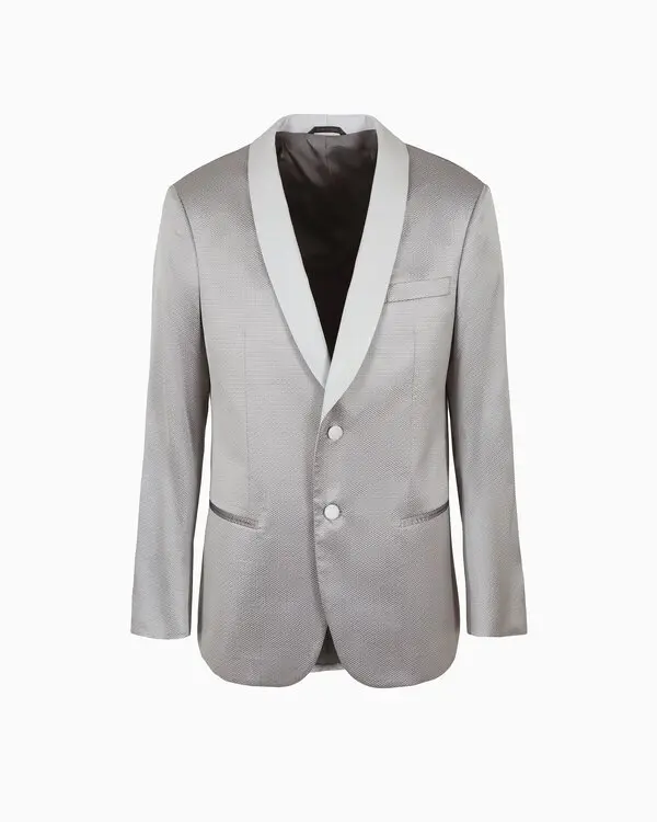 Giorgio Armani Soho Line Single-breasted Tuxedo Jacket In Silk Jacquard - Silver