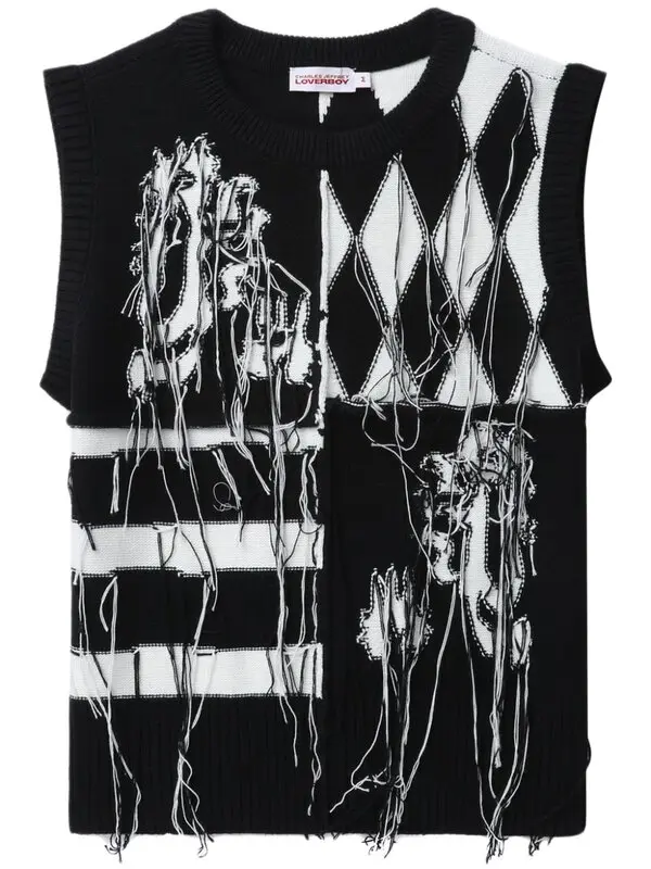 CHARLES JEFFREY LOVERBOY Embroidered Cotton Gilet - Black