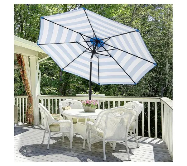 PURE GARDEN 9ft Striped Patio Umbrella With Pus H Button Tilt