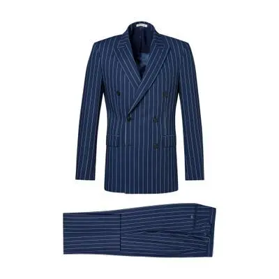 FURSAC Striped Wool Crossover Suit - Blue | Editorialist