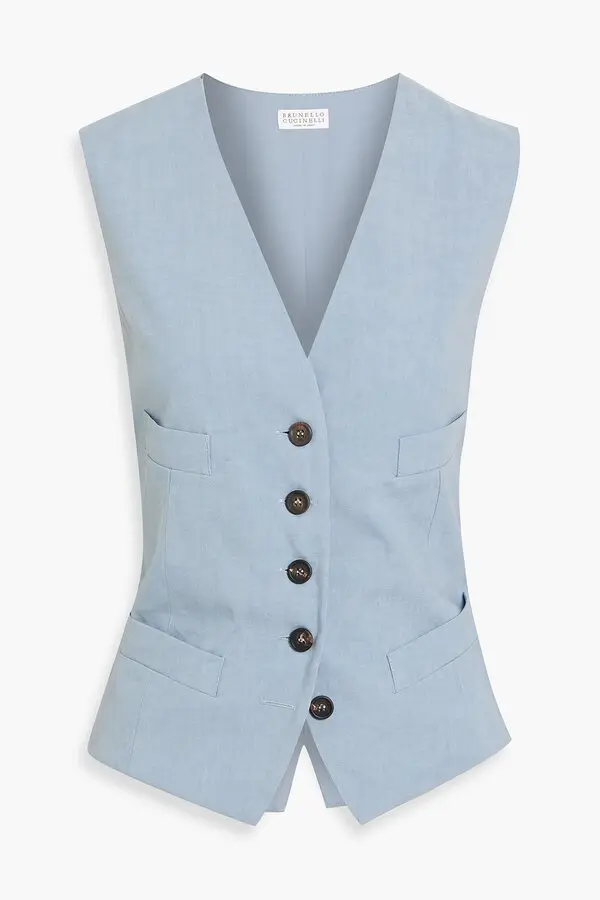Brunello Cucinelli Bead-embellished Linen-blend Vest - Light Blue