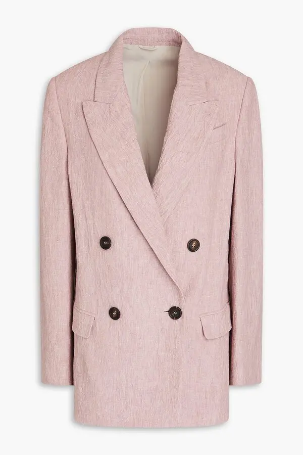 Brunello Cucinelli Double-breasted Linen Blazer - Blush