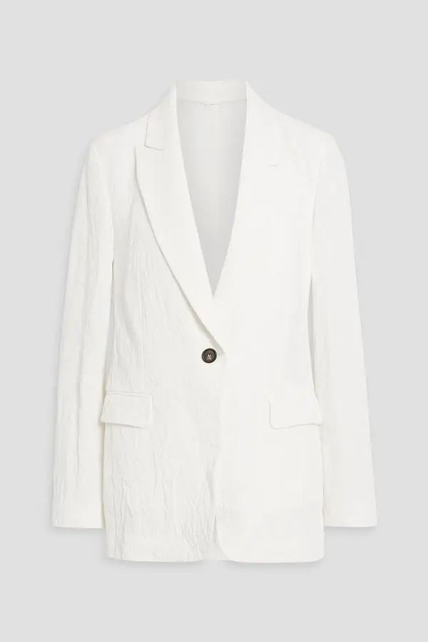 Brunello Cucinelli Crinkled Linen Blazer With Detachable Scarf - Ivory