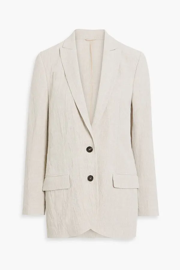 Brunello Cucinelli Checked Linen-jacquard Blazer - Beige