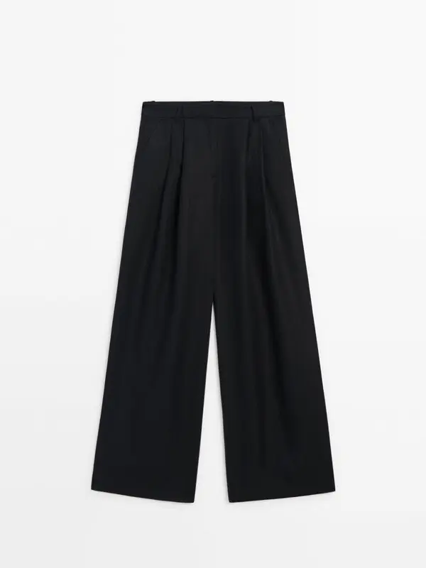 Massimo Dutti Straight Fit Trousers - Black | Editorialist