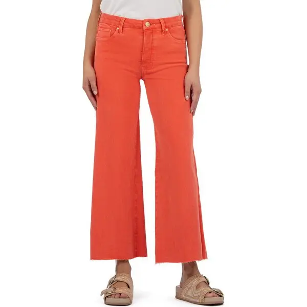Kut From The Kloth Meg Fab Ab Raw Hem High Waist Ankle Wide Leg Jeans - Tangerine