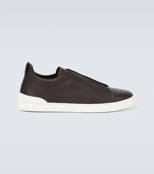 Zegna Triple Stitch Leather Sneakers - Brown