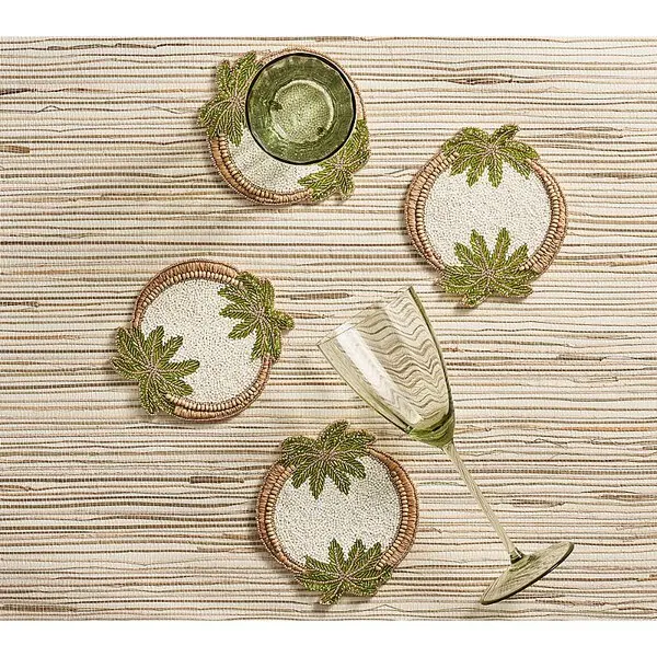 KIM SEYBERT Oasis Coasters In Ivory, Green And Gold, Set Of 4