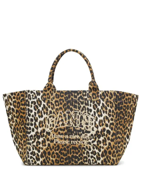 GANNI Oversized Leopard Print Tote Bag - Brown