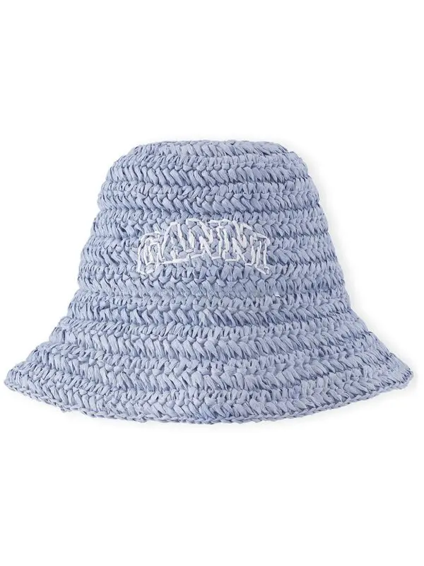 GANNI Logo-embroidered Straw Bucket Hat