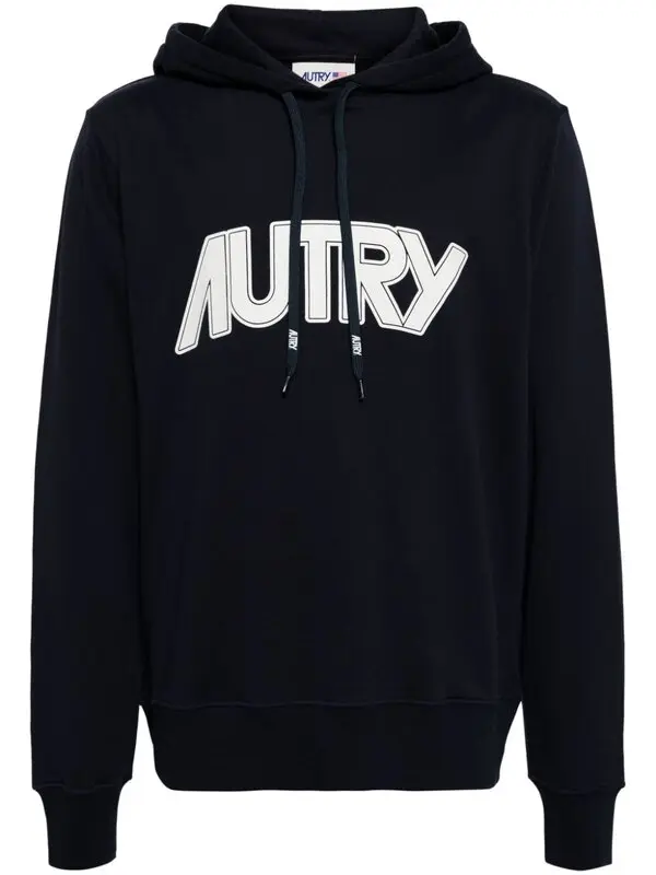 AUTRY Logo-print Cotton Hoodie - Blue