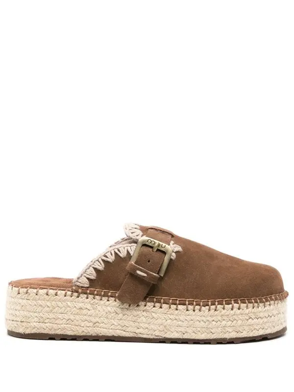 Mou Whipstitch-trim Flatform Mules - Brown